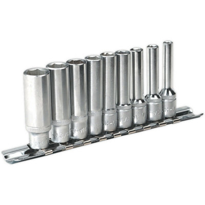 9 PACK DEEP Socket Set 1/4" Imperial Square Drive -6 Point WallDrive ...