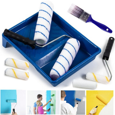 9" Paint Roller Set Tray Rollers Soft Sleeves Brush Kit Decorating Painting