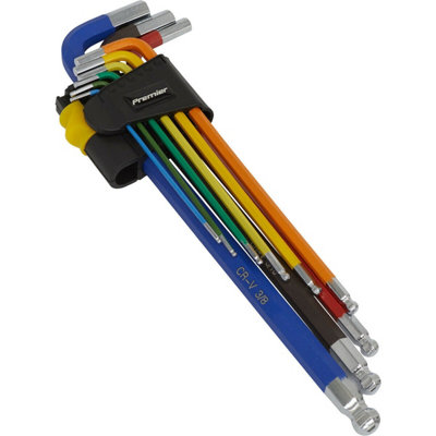 9 Piece Colour Coded Extra-Long Ball-End Hex Key Set - Imperial Sizing ...