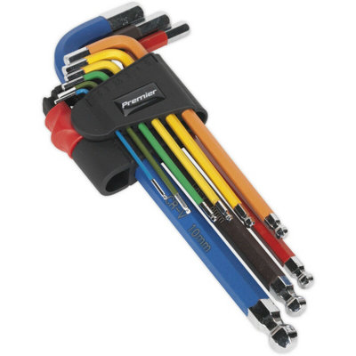 9 Piece Colour Coded Long Ball-End Hex Key Set with Anti-Slip Grip ...