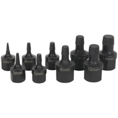9 PIECE HEAVY-DUTY STUD EXTRACTOR SET WITH TAPERED SPIRAL DESIGN