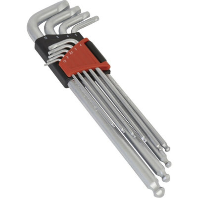 9 Piece Lock-On Ball-End Hex Key Set - 1.5mm to 10mm Size - 88mm to ...