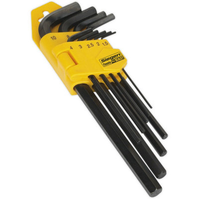 9 Piece Long Hex Key Set - 75-180mm Length - 1.5mm to 10mm Size ...