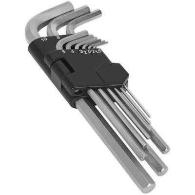 9 Piece Long Hex Key Set - 79-180mm Length - 1.5mm to 10mm Size ...