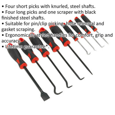 9 Piece Scraper & Hook Tool Set - 165mm Short & 260mm Long Picks ...