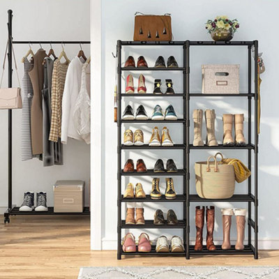 9-Tier Large Metal Open-Style Shoe Rack in Black, Assembly Required