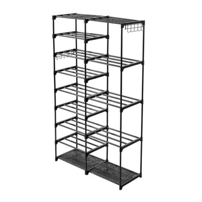 9-Tier Large Metal Open-Style Shoe Rack in Black, Assembly Required