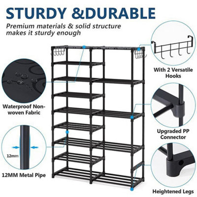9-Tier Large Metal Open-Style Shoe Rack in Black, Assembly Required