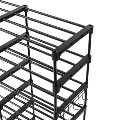 9-Tier Large Metal Open-Style Shoe Rack in Black, Assembly Required