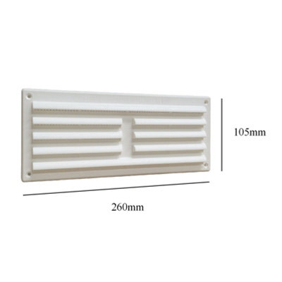 9" x 3" White Plastic Louvre Air Vent Grille with Removable Flyscreen Cover
