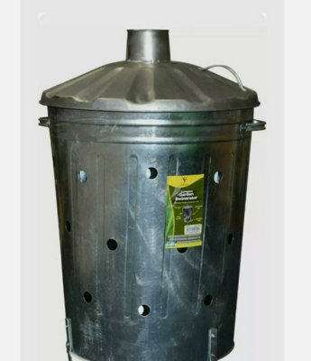 90 Litre 90L X-Large Metal Incinerator Fire Burning Bin Leaf Garden ...