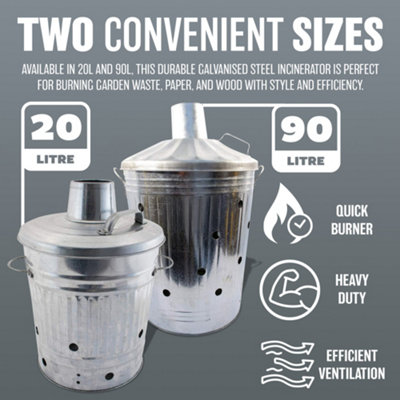 90 Litre Galvanised Incinerator Metal Garden Waste Rubbish Wood Bin