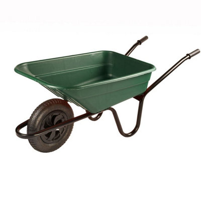 90 Litre Shire Heavy Duty Plastic Wheelbarrow Green Pneumatic Wheel ...
