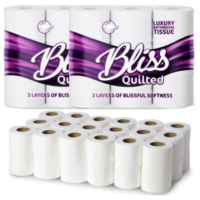 90 Rolls 3-Ply Luxurious Super Soft Bliss Quilted Toilet Tissue Rolls For Washrooms
