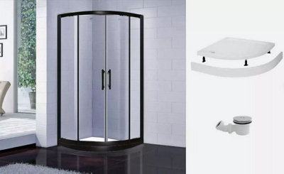 900 x 900 Black Quadrant Shower Enclosure and Tray with Riser Kit