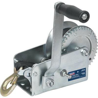 900kg Capacity Geared Hand Winch with Manual Brake and Webbing Strap