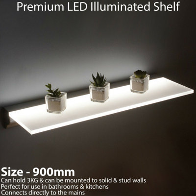 900mm Illuminated LED Floating Shelf Opal Bathroom Kitchen Bar Display ...