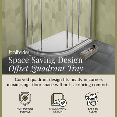 900mm x 800mm Premium Shower Tray - Left Hand Offset Quadrant - White