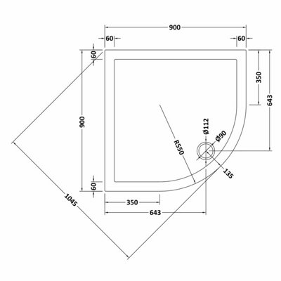 900mm x 900mm Premium Slip Resistant Slimline Quadrant Shower Tray - White