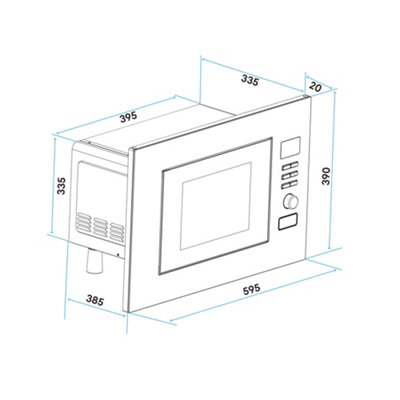 900W Integrated Microwave Oven with Grill - 25L Built-In Black Kitchen ...