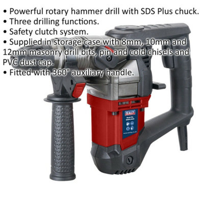 900W SDS Plus Rotary Hammer Drill - Safety Clutch System - Three Drill ...