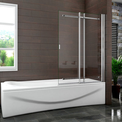 900x1400mm Chrome Bathroom Sliding Over Bath Shower Screen 6mm Safety Glass