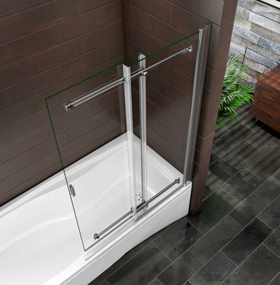 900x1400mm Chrome Bathroom Sliding Over Bath Shower Screen 6mm Safety Glass