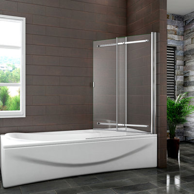 900x1400mm Chrome Bathroom Sliding Over Bath Shower Screen 6mm Safety Glass