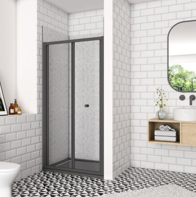 900x1850mm Bathroom Black Framed Bi Fold Shower Door Walk In Screen ...