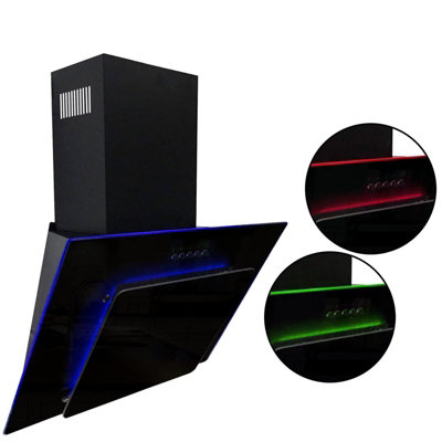 90cm Black Cooker Hood - Angled Extractor Fan with 3 Colour Edge Lit ...