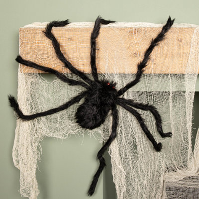90cm Black Furry Halloween Spider Decoration with Extendable Legs and ...