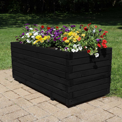 90cm Black Pine Raised Wooden Trough Planter