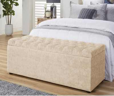 90cm Chesterfield Ottoman Storage Box -Upholstered Blanket Box - Cream ...