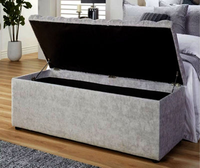 90cm Chesterfield Ottoman Storage Box - Upholstered Blanket Box - Grey ...