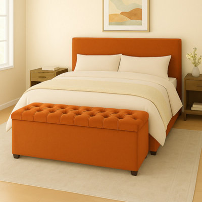 90cm Chesterfield Plush Velvet Burnt Orange Upholstered Storage Ottoman ...