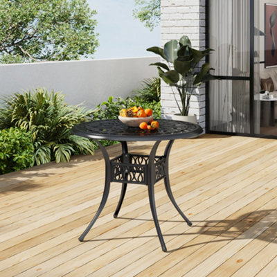 90cm Dia Cast Aluminum Outdoor Garden Patio Table with Central Umbrella ...