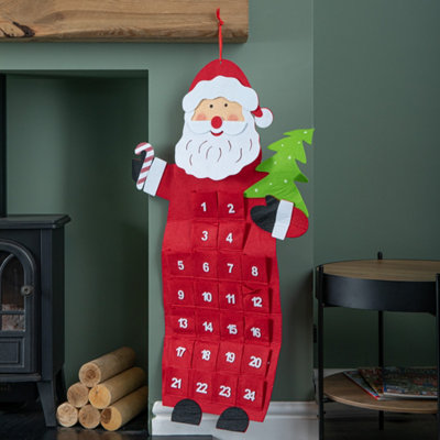 90cm Fabric Red and White Hanging Santa Advent Calendar Christmas ...