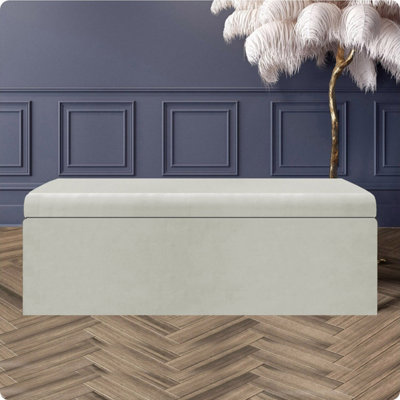 90cm Large Plain Safar Storage Ottoman Box, Cream Plush Velvet ...