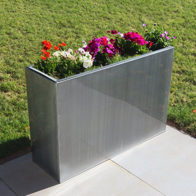 90cm Long Zinc Galvanised Brushed Silver 60cm Tall Trough Planter