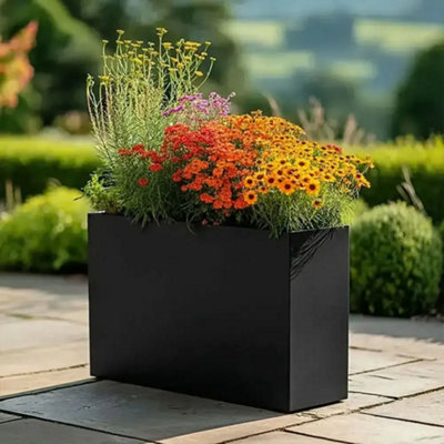 90cm Long Zinc Galvanised Matte Black 60cm Tall Trough Planter | DIY at B&Q