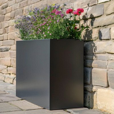 90cm Long Zinc Matte Grey 60cm Tall Trough Planter