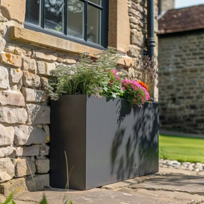 90cm Long Zinc Matte Grey 60cm Tall Trough Planter