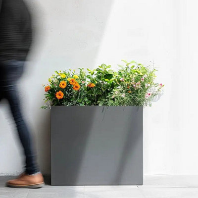90cm Long Zinc Matte Grey 60cm Tall Trough Planter