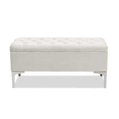 90cm Modena Ottoman bench with Storage and Triangle Metal Legs - White ...