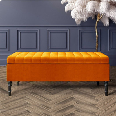 90cm Paris Striped Ottoman Storage Bench- Plush Velvet Shoe Bench ...
