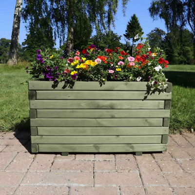 90cm Sage Green Pine Raised Wooden Trough Planter