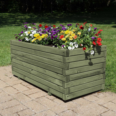 90cm Sage Green Pine Raised Wooden Trough Planter