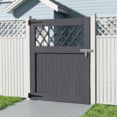 90cm W x 2.3cm D x 120cm H Grey Rhombus Garden Wood Fence Gate ...