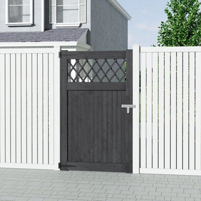 90cm W x 2.3cm D x 150cm H Grey Rhombus Garden Wood Fence Gate ...