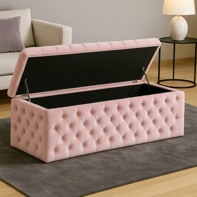 90cm Wide Lux Ottoman Storage Box, Pink Velvet Upholstered Chesterfield ...